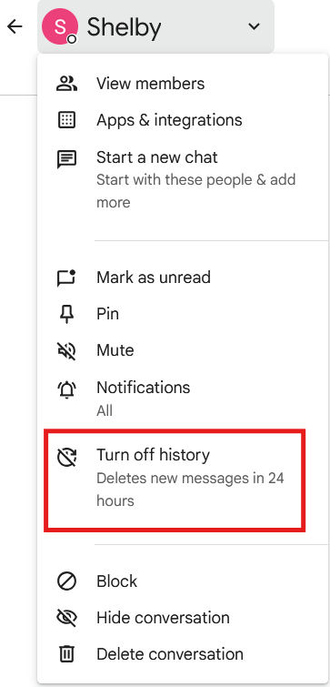 Turn Off History in Google Chat - IT Support - IT Service Desk