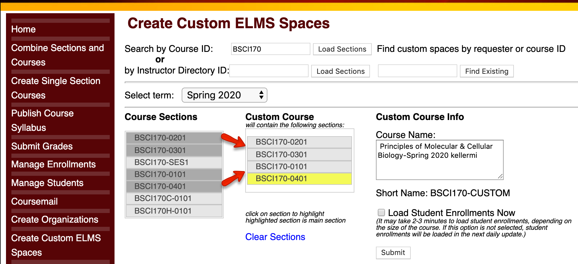 Create an ELMS Custom Course Space - - IT Service Desk